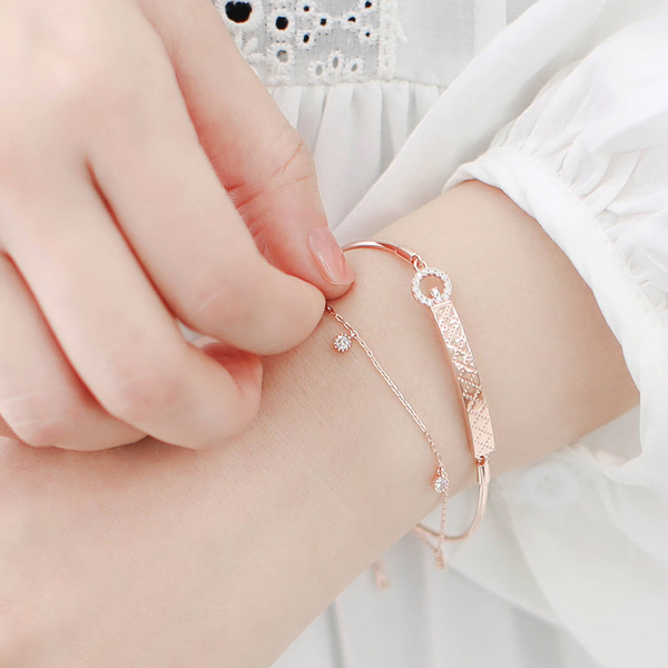 퀸잇 - 14KGP 로즈골드 반 뱅글 볼드 체인 패션 팔찌